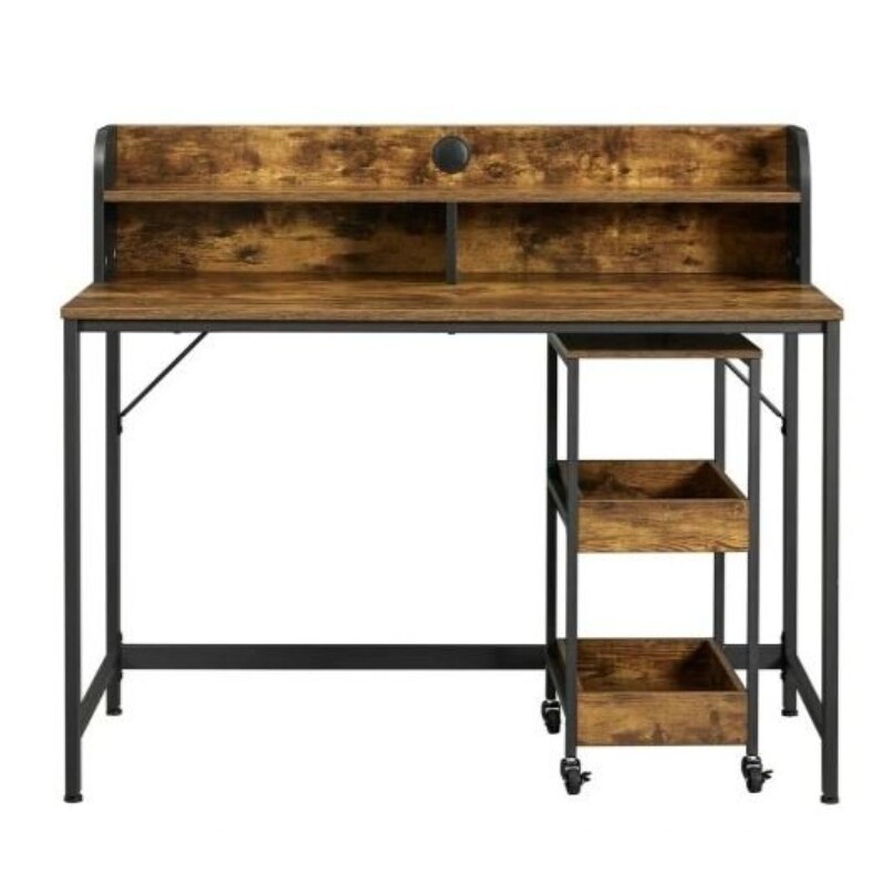 Birou pentru computer Lorens, Lemn/Metal, 118x60x100 cm, Maro - eMAG.ro