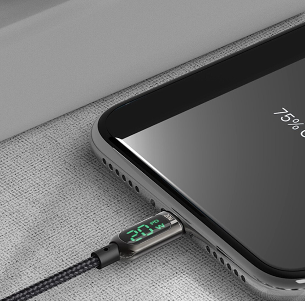 Кабел за данни Yesido за зареждане (CA-86), USB C към Lightning, 20 W, цифров дисплей, дължина 1 ...