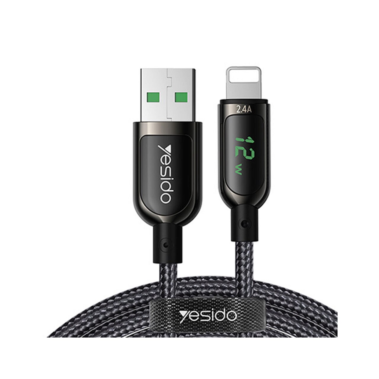 Cablu de Date USB la Lightning 2.4A, Display Digital, 1.2m - Yesido (CA-84) - Black - eMAG.ro