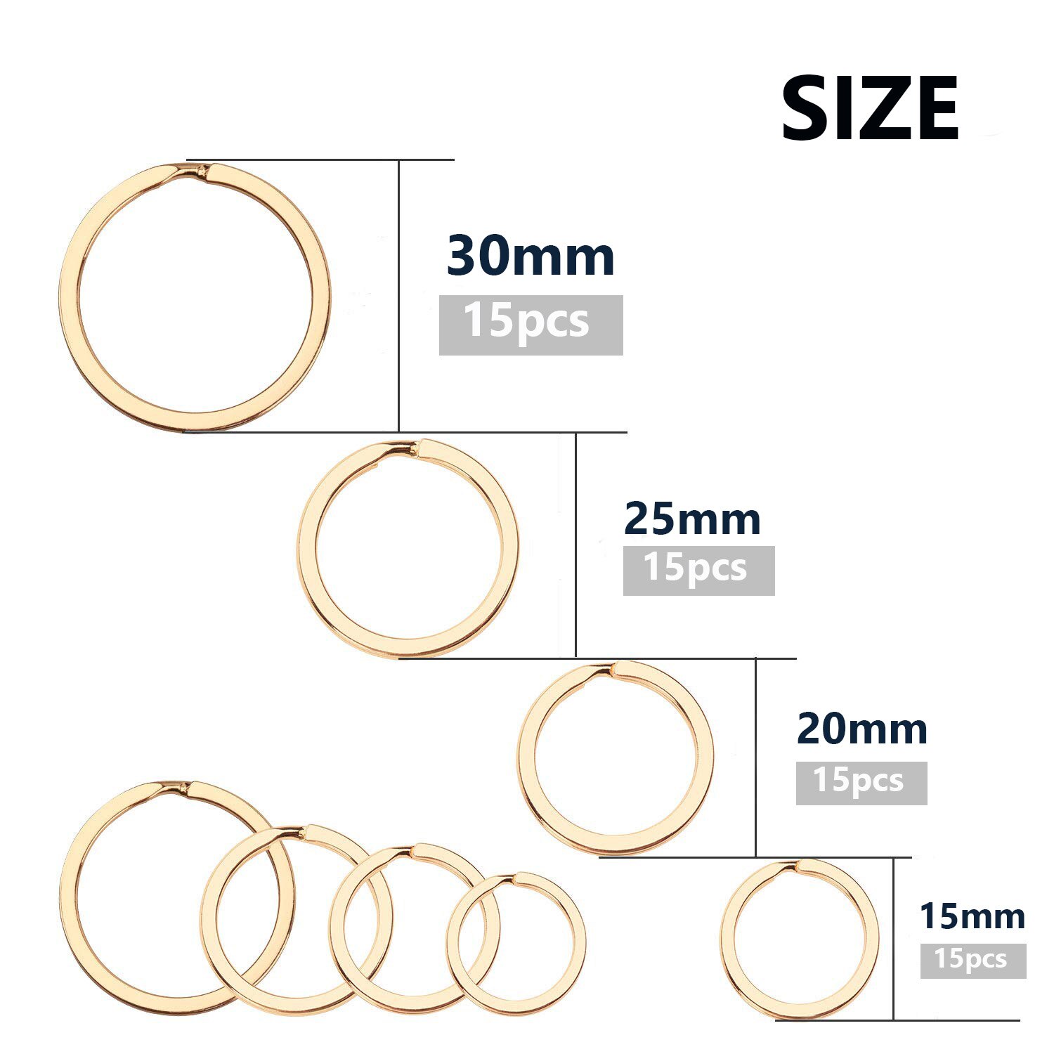Set 60 brelocuri chei, Koungiam, Metal, 15/20/25/30 mm, Auriu - eMAG.ro