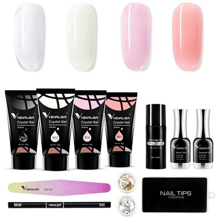 Kit polygel profesional VIP, Venalisa, 4 tuburi polygel, base coat, top ...
