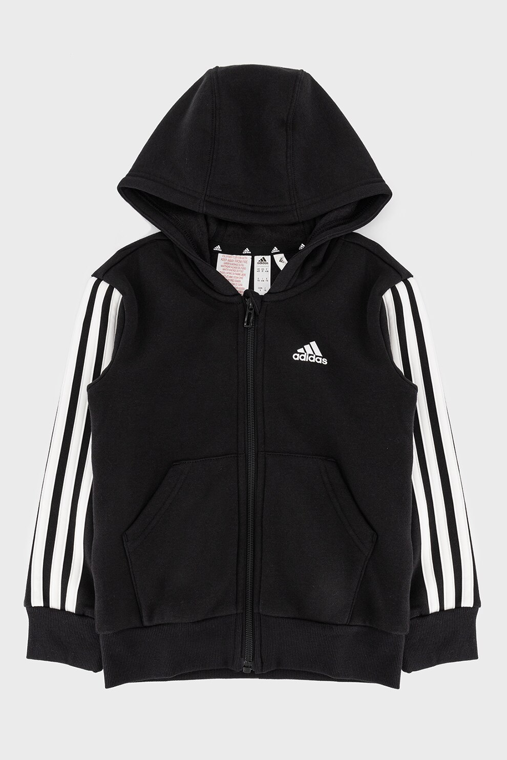 adidas Sportswear, Hanorac cu fermoar 3 STRIPES ESSENTIALS, Negru, 110 ...
