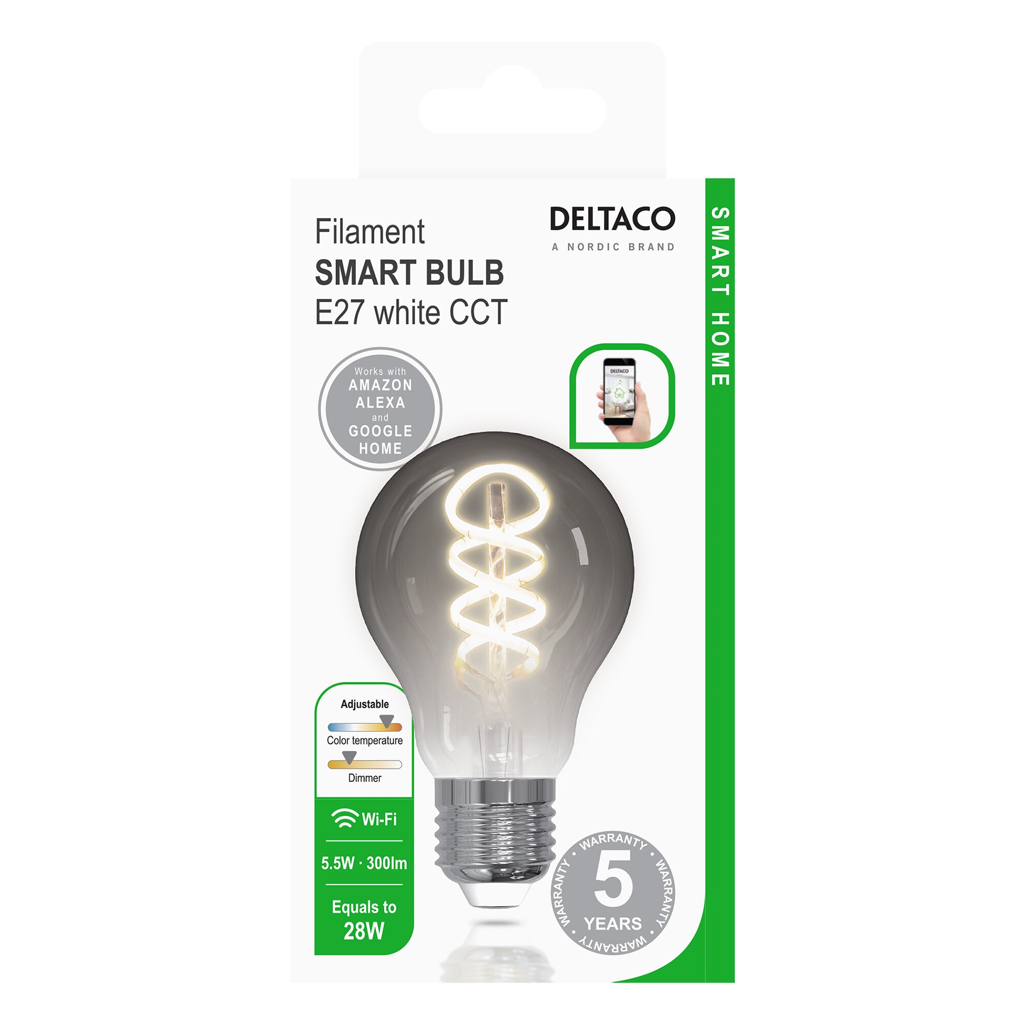 Bec smart LED filament spirala DELTACO SMART HOME, E27, WiFI 2.4GHz, 5 ...