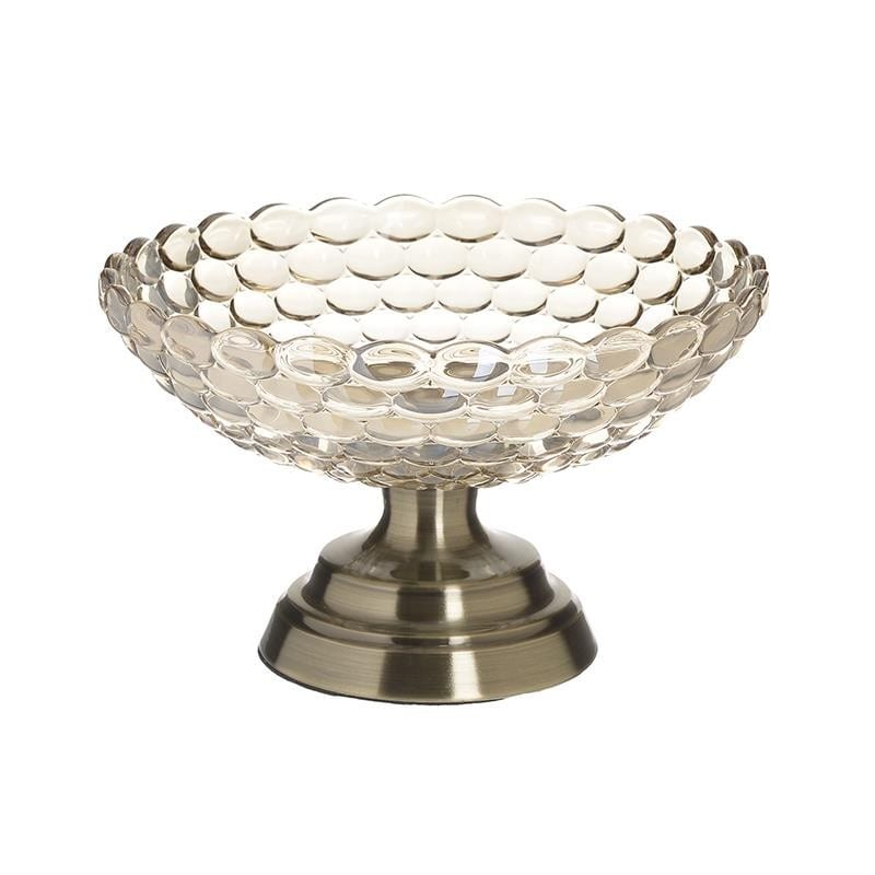 Fructiera din sticla fumurie si metal, gold antic, D24X15 - eMAG.ro