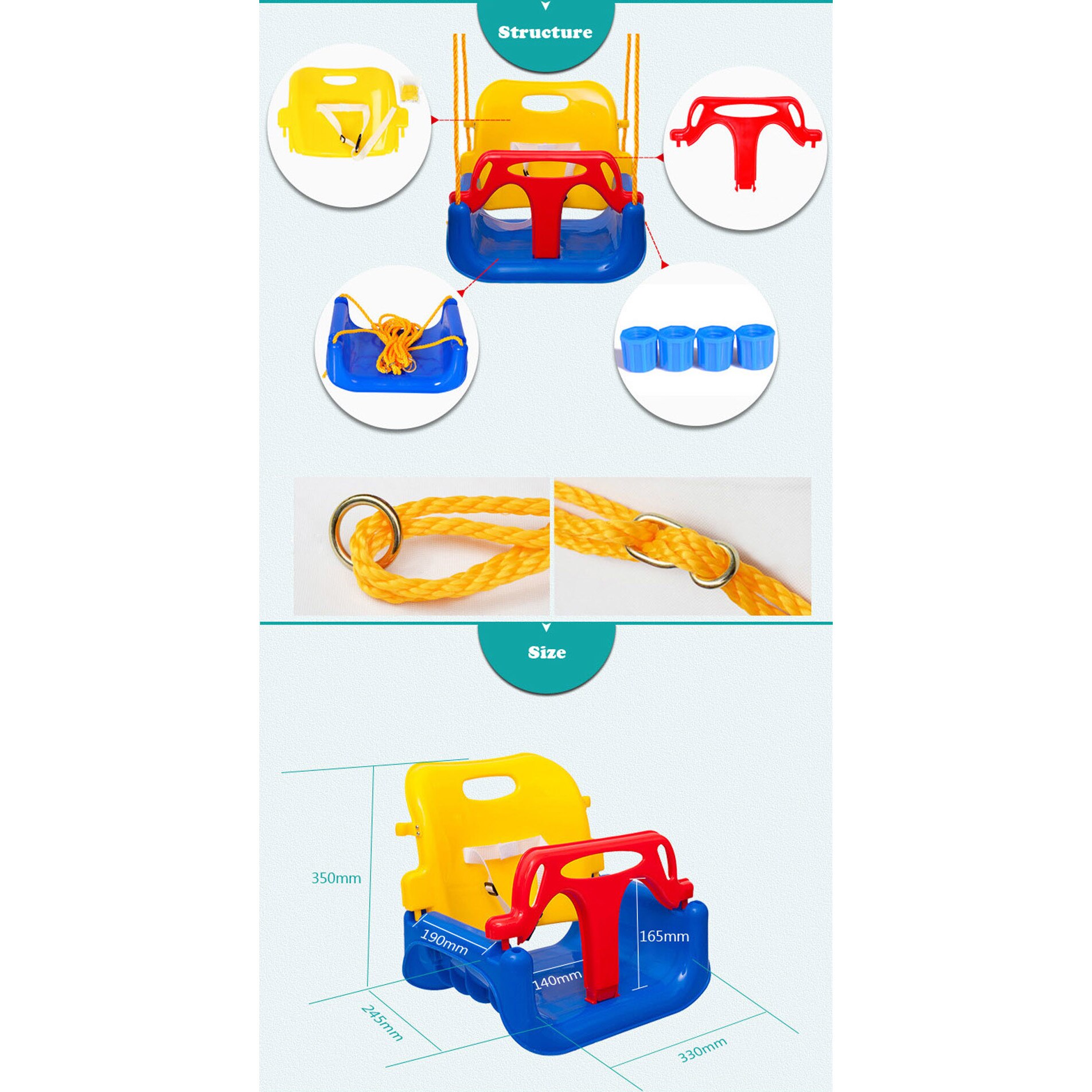 Gyermekhinta 3 az 1-ben, 119 cm, max. 25 kg, többszínű - eMAG.hu