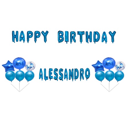 Комплект балони Happy Birthday Alessandro, Cake topper, Blue, 35 бр ...