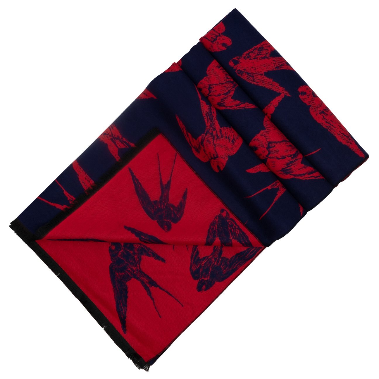 Esarfa neagra/rosie cu randunele, casmir, 190 x 60 cm - eMAG.ro