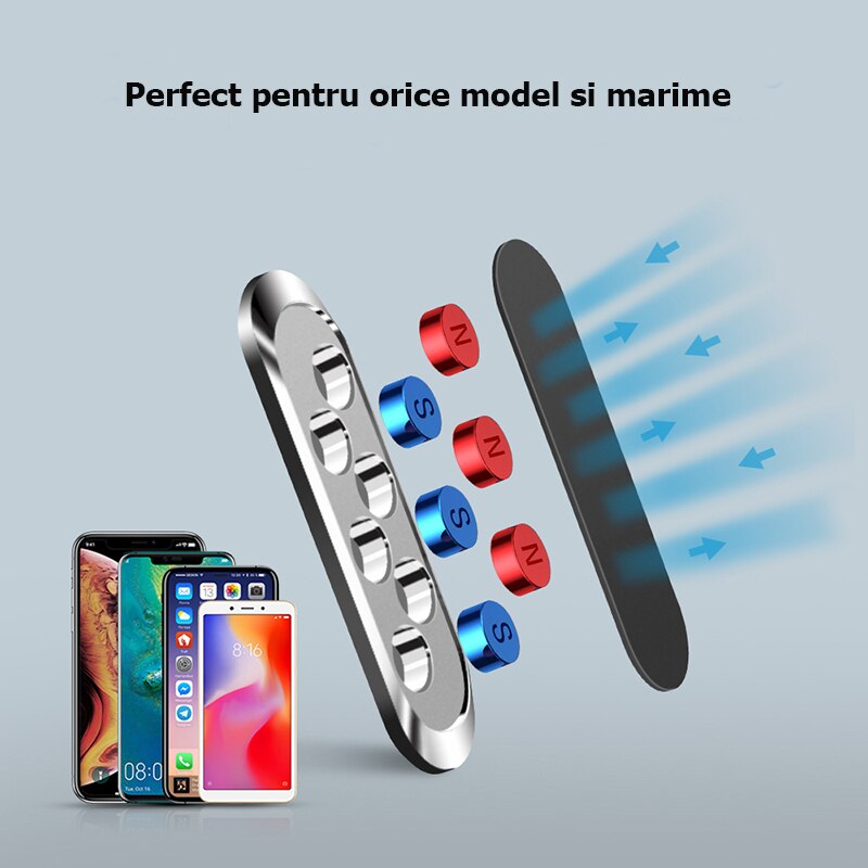 Suport magnetic telefon universal, Aliaj aluminiu, Frontkare cu 6 ...