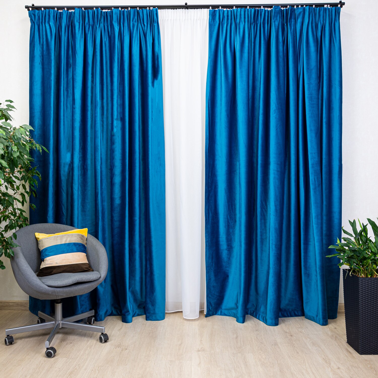 Set draperii Hiko Comfy catifea turcoaz 2x140x245cm, cu rejansa - eMAG.ro