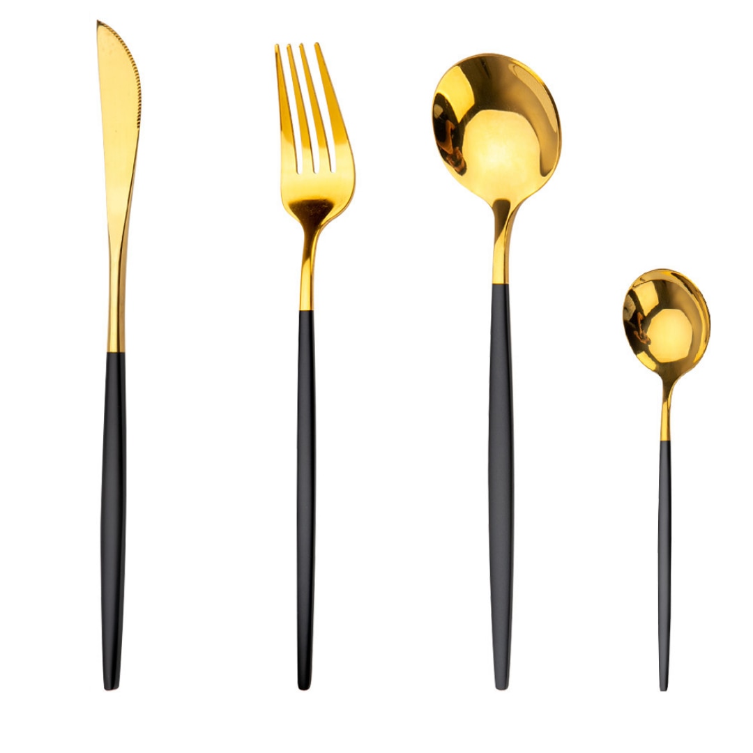 Set tacamuri 24 piese, Auriu/Negru - eMAG.ro