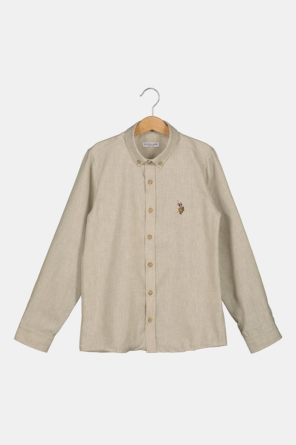 U.S. Polo Assn., Риза с дълги ръкави и яка с копчета, Светлокафяв ...