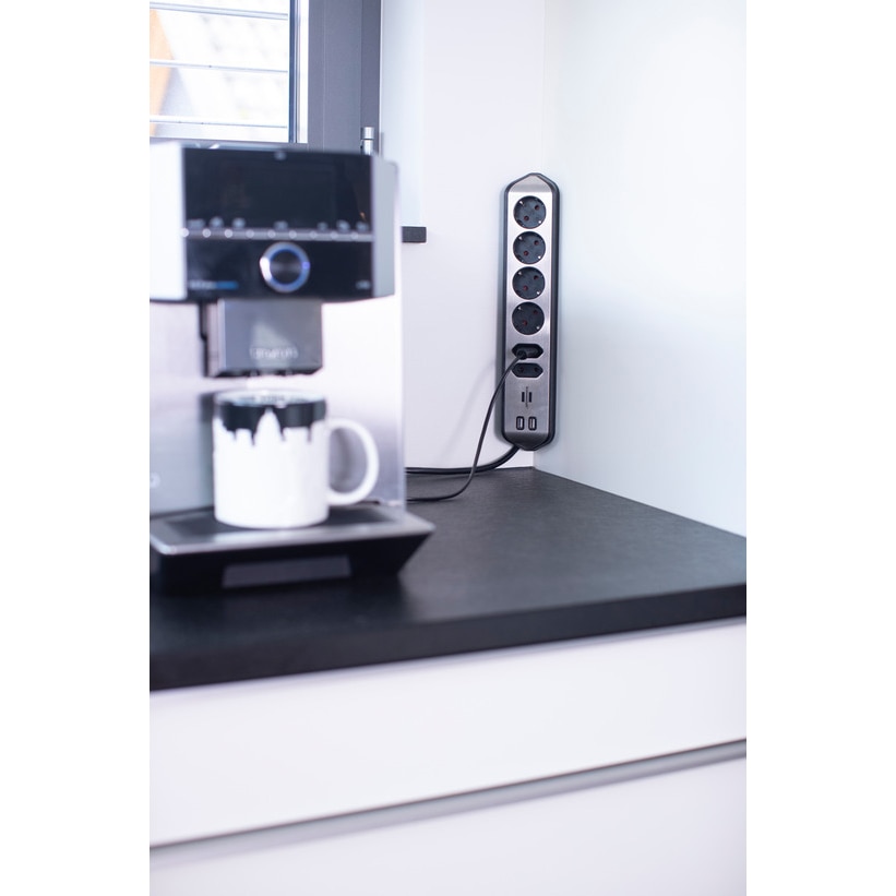 Prelungitor pentru perete/colt Brennenstuhl Estilo, 6 prize, 2xUSB, 3.1 ...