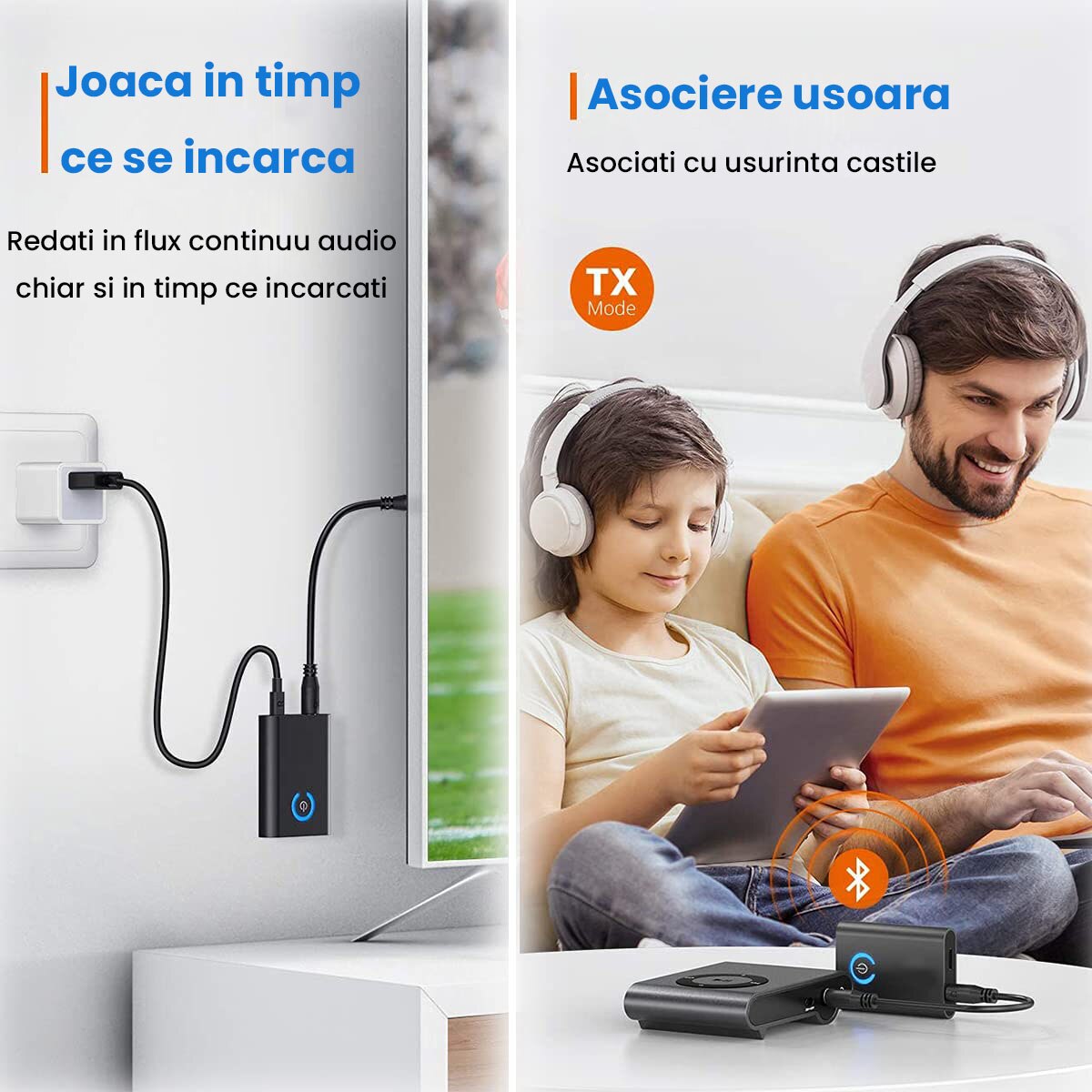 Adaptor Bluetooth 5.0 2 in 1, Sundiguer®, Transmitator/Receptor, Jack 3 ...