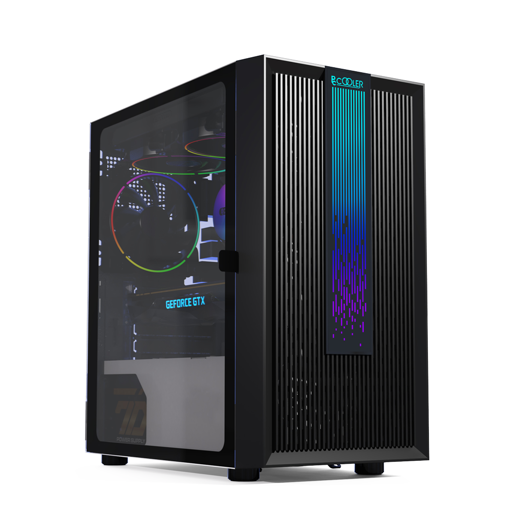 Carcasa Pccooler, Middle Tower, M-ATX, sticla securizata, RGB LED ...