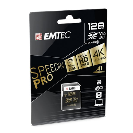 Card de memorie, Emtec, SDXC, 128 GB, UHS-I/U3/V30, 95/85 MB/s, EMTEC SpeedIN, Negru - eMAG.ro