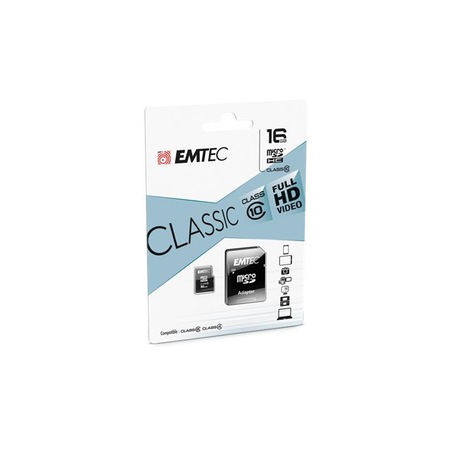 Карта памет, microSDHC, 16GB, CL10, 20/12 MB/s, адаптер, EMTEC Classic ...