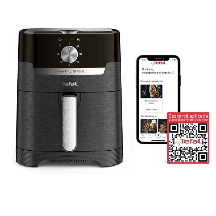 Friteuza cu aer cald Tefal Easy Fry & Grill EY501815, 1400W, functie grill, temperatura ...