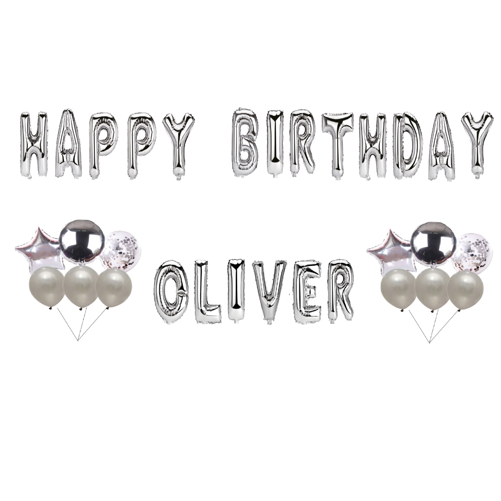 Set Baloane Happy Birthday Oliver, Cake topper, Argintiu ,35Buc - eMAG.ro