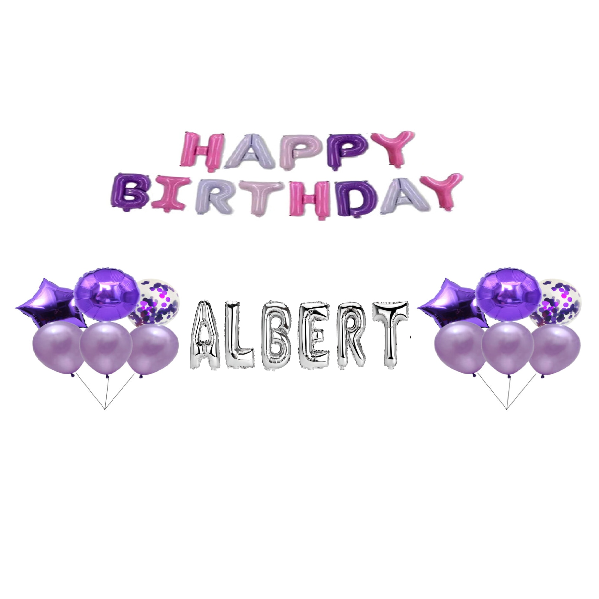 Set Baloane Happy Birthday Albert, Cake topper, Multicolor si Argintiu ...