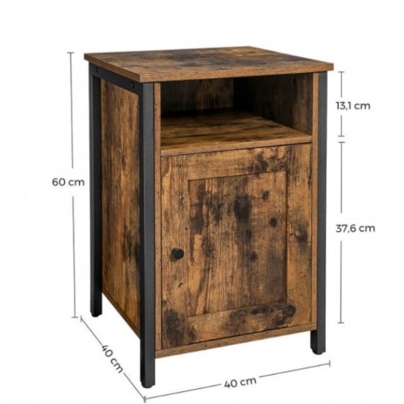 Noptiera industriala cu raft, PAL, 40x40x60, Maro rustic/Negru - eMAG.ro