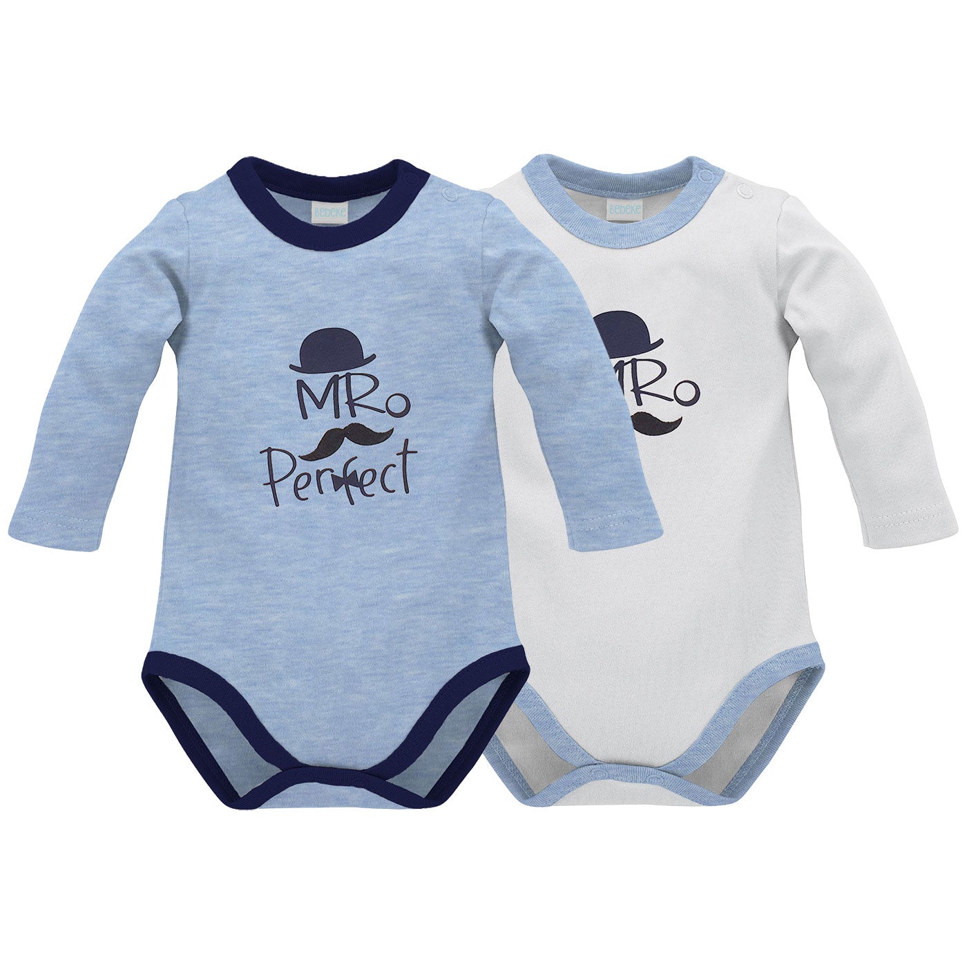 Set 2 body cu maneca lunga MRo Perfect Albastru/Alb, 1-3 luni, 56cm ...