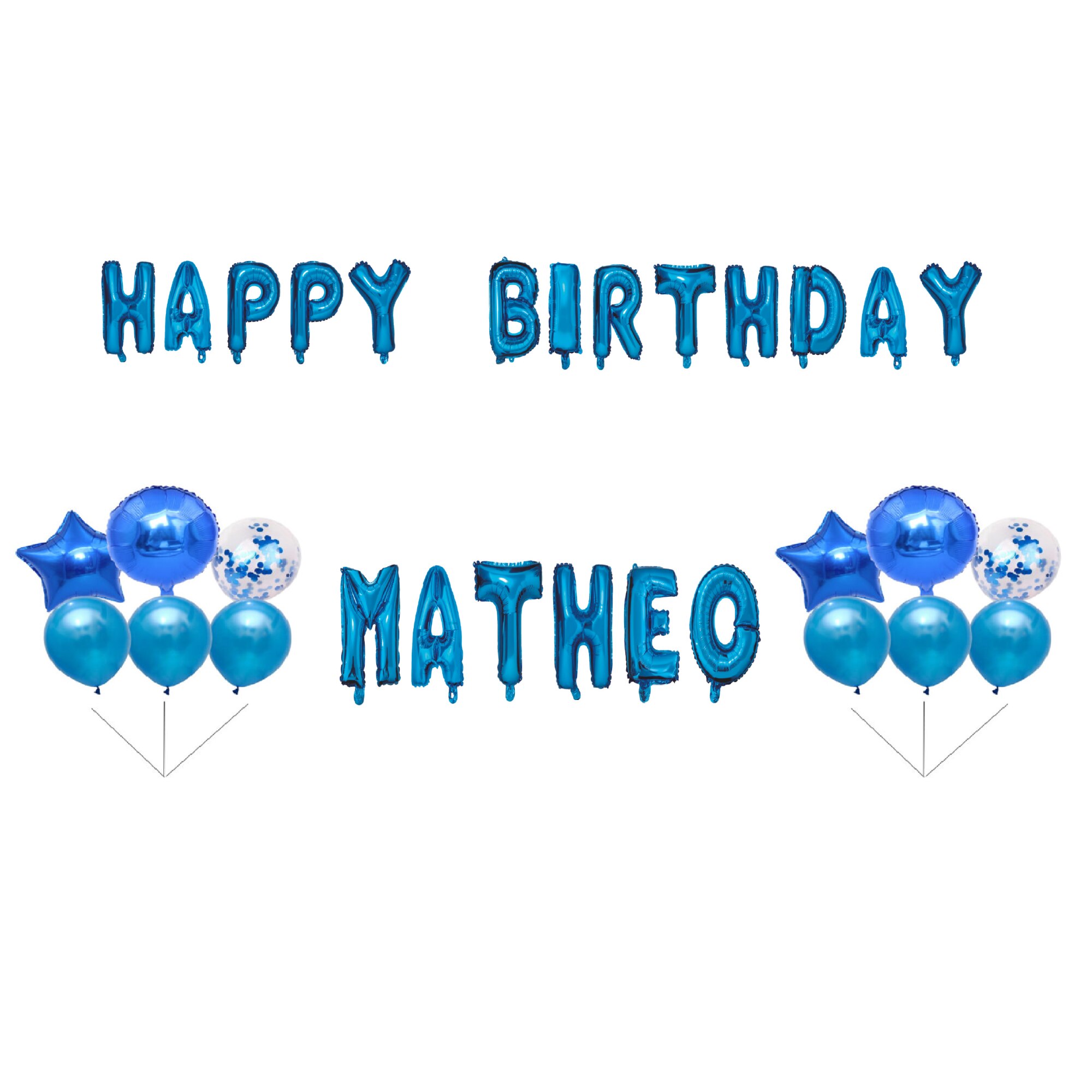 Set Baloane Happy Birthday Matheo, Cake topper, Albastru ,35Buc - eMAG.ro
