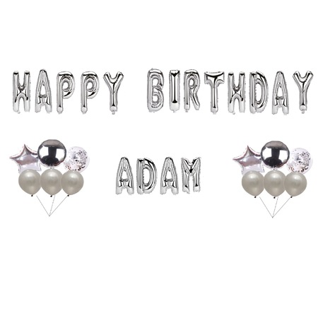 Set Baloane Happy Birthday Adam, Cake topper, Argintiu ,35Buc - eMAG.ro