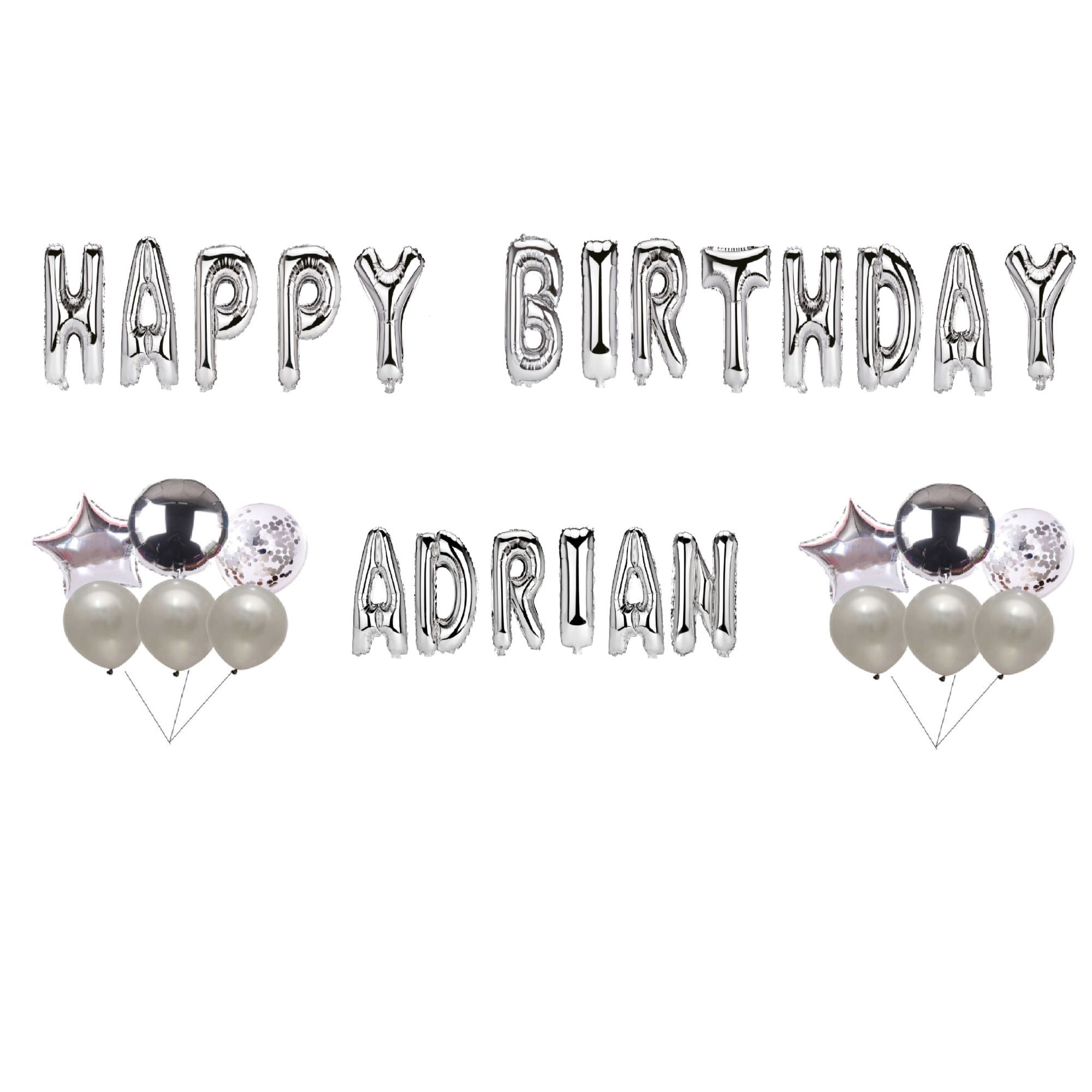 Set Baloane Happy Birthday Adrian, Cake topper, Argintiu ,35Buc - eMAG.ro