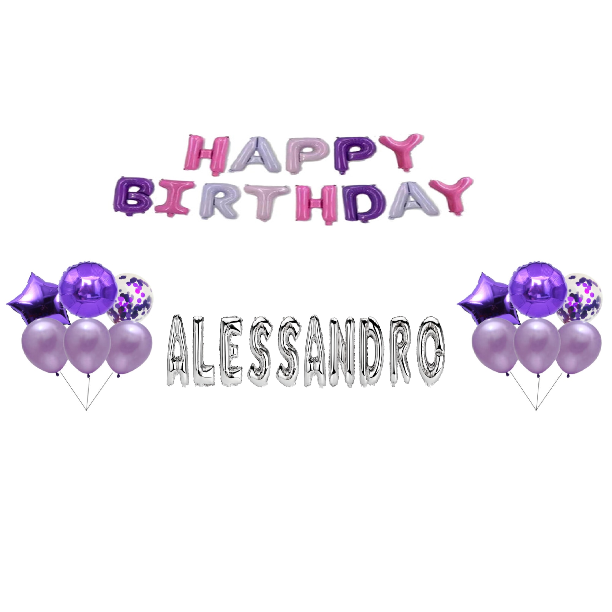 Комплект балони Happy Birthday Alessandro, топер за торта, многоцветен ...