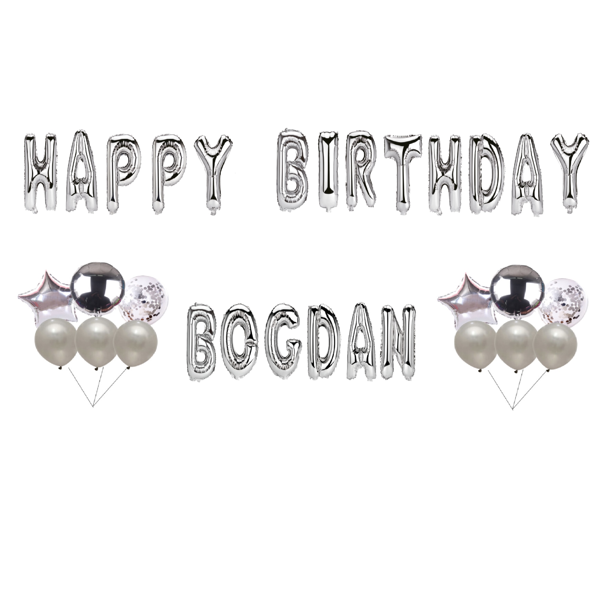Set Baloane Happy Birthday Bogdan, Cake topper, Argintiu ,35Buc - eMAG.ro