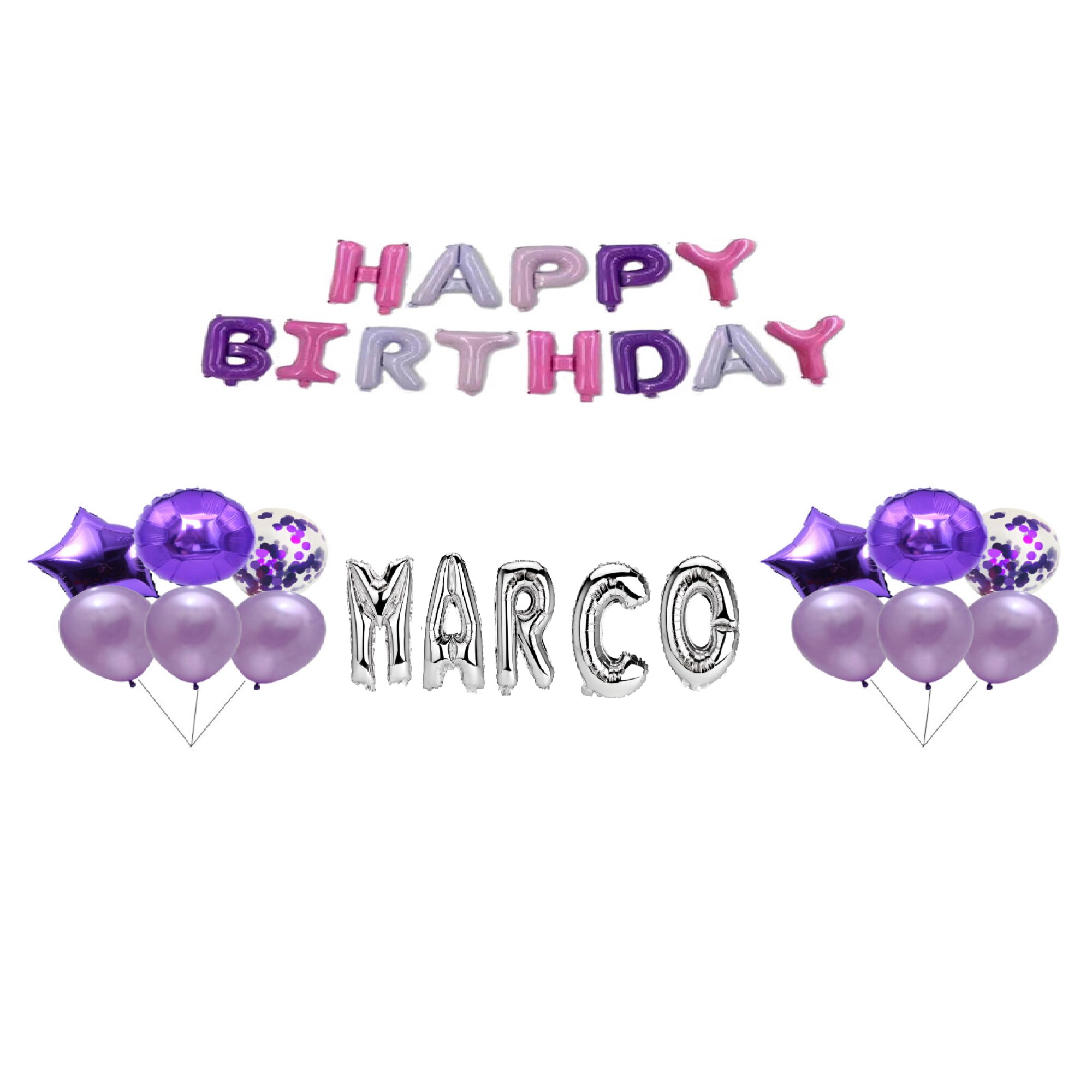 Set Baloane Happy Birthday Marco, Cake topper, Multicolor si Argintiu ...