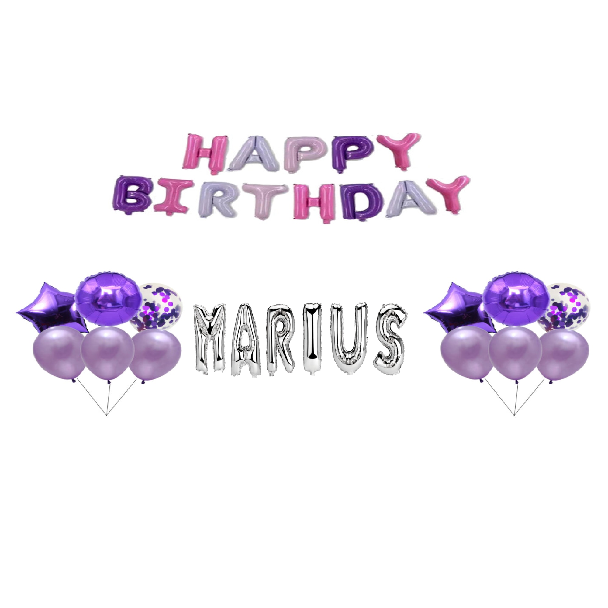 Комплект балони Happy Birthday Marius, топер за торта, многоцветен и ...