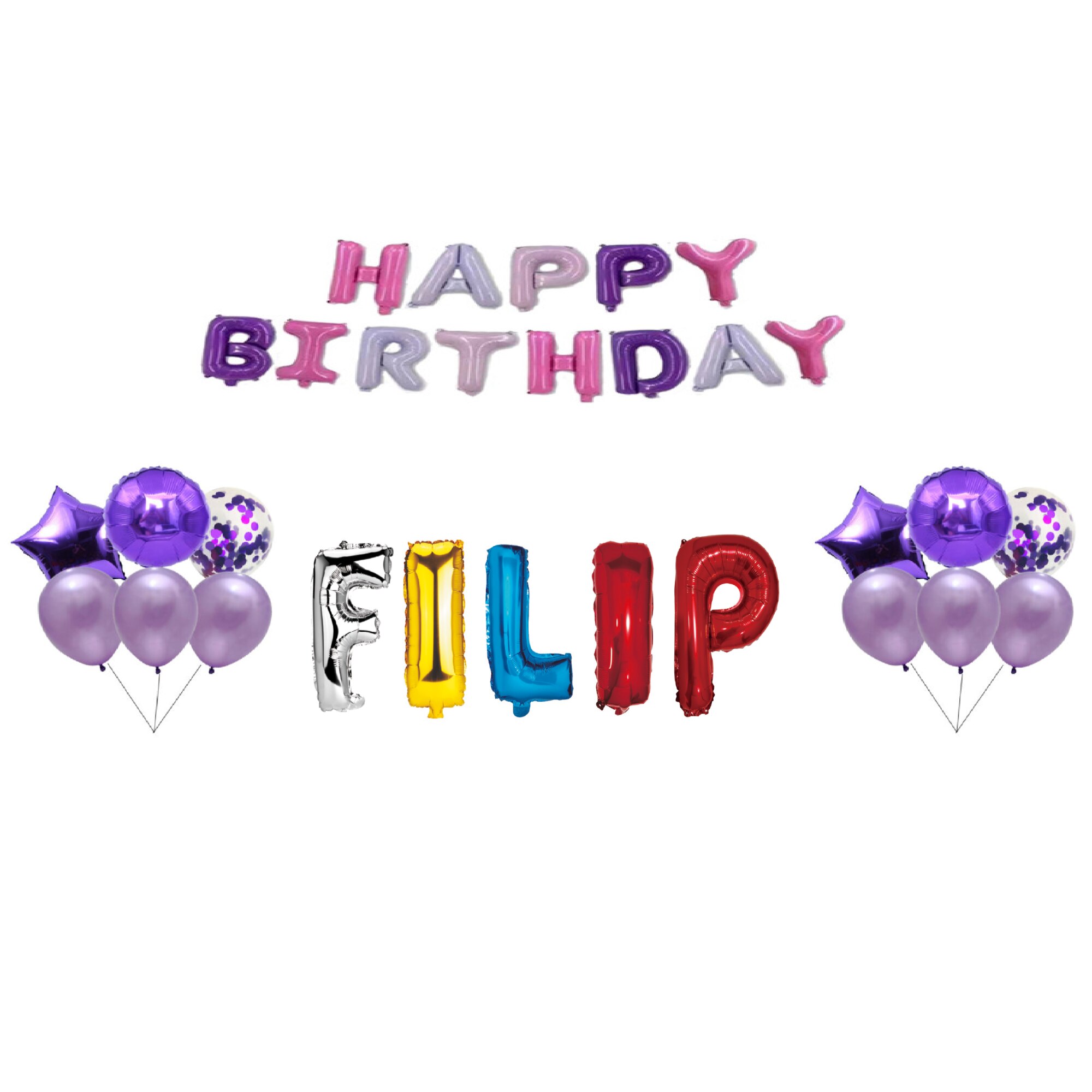 Set Baloane Happy Birthday Filip, Cake topper, Multicolor M1 ,35Buc ...