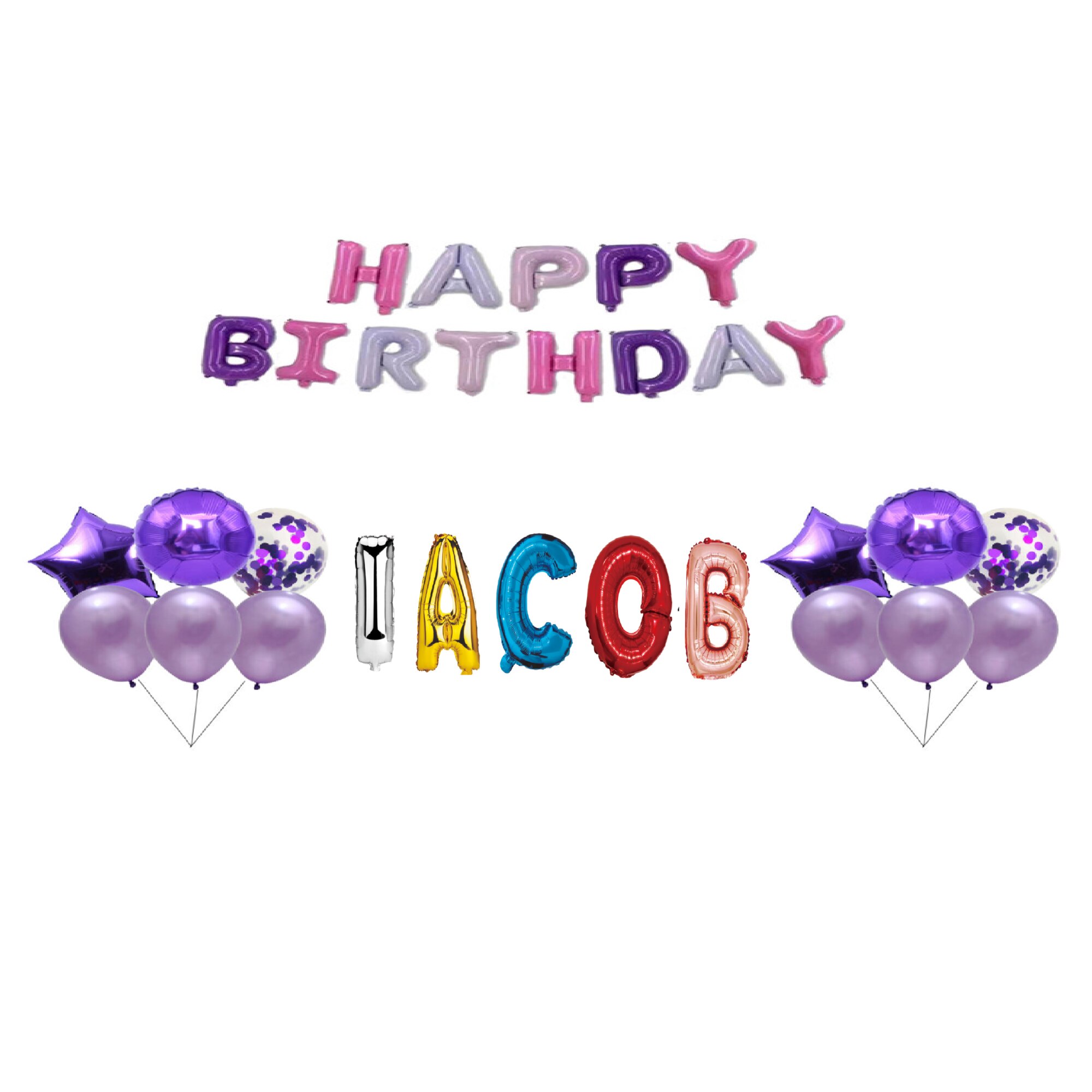 Комплект Happy Birthday Jacob Balloons, Cake topper, Multicolor M1, 35 ...