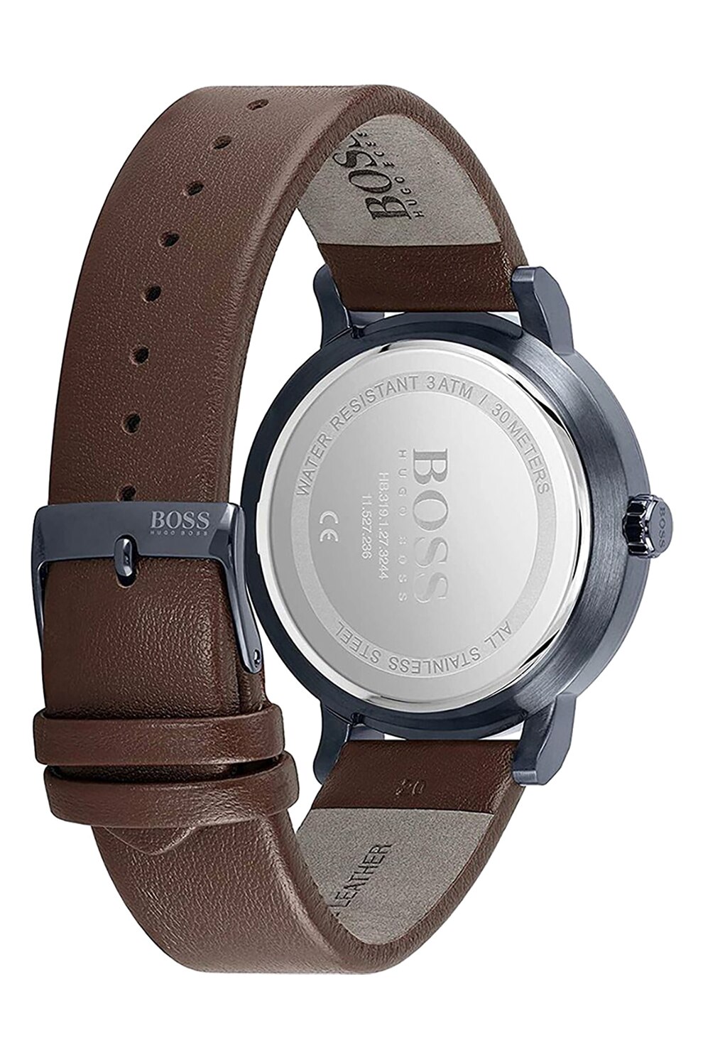 BOSS, Часовник с кожена каишка, Кафяв, Тъмносин - eMAG.bg