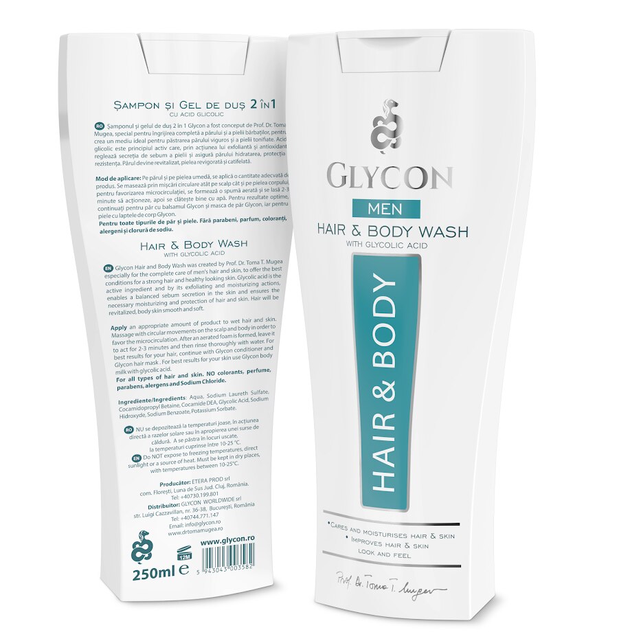 Sampon si gel de dus barbati Glycon, 250ml - eMAG.ro
