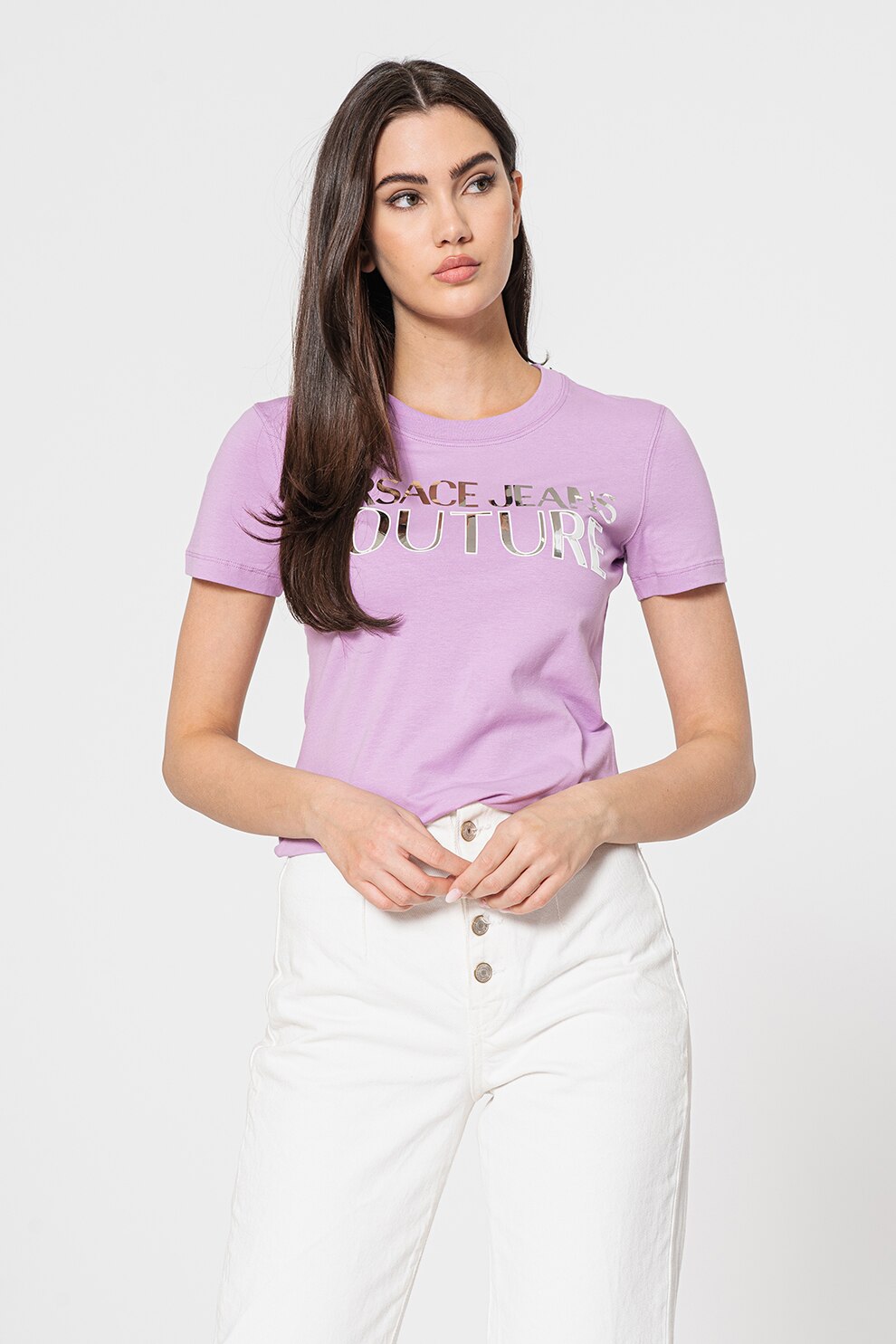 Versace Jeans Couture, Tricou cu logo, Lila, XS - eMAG.ro