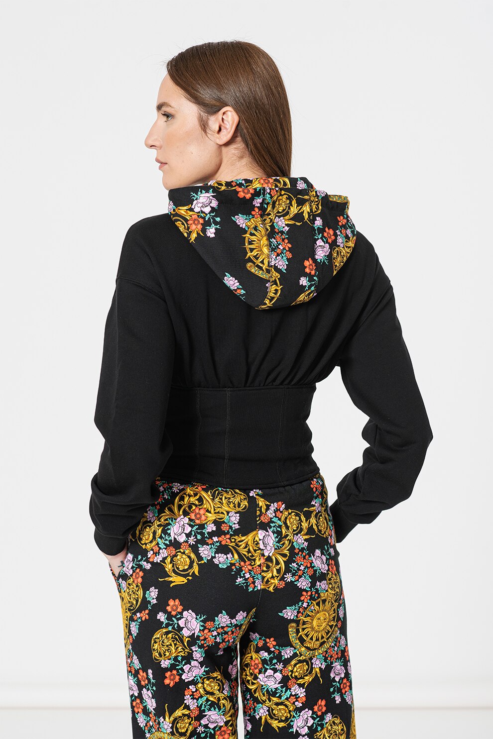 Versace Jeans Couture, Hanorac slim fit din bumbac cu snururi de ...