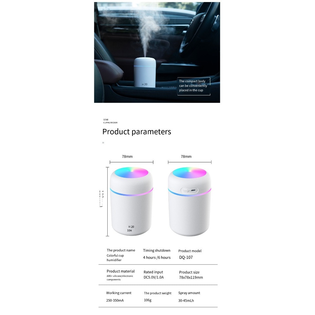 Mini Umidificator Premium Difuser cu Lumini RBG, 2 moduri de ...