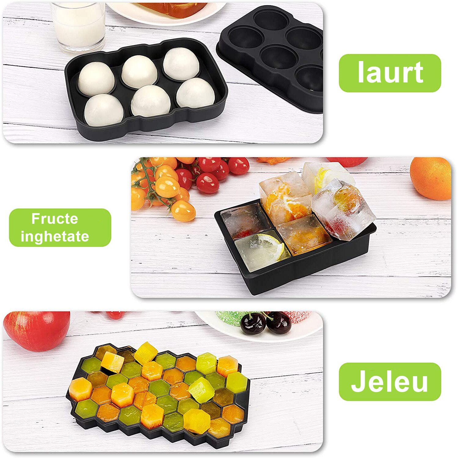 Set 3 forme din silicon pentru gheata Elastix, negru - eMAG.ro
