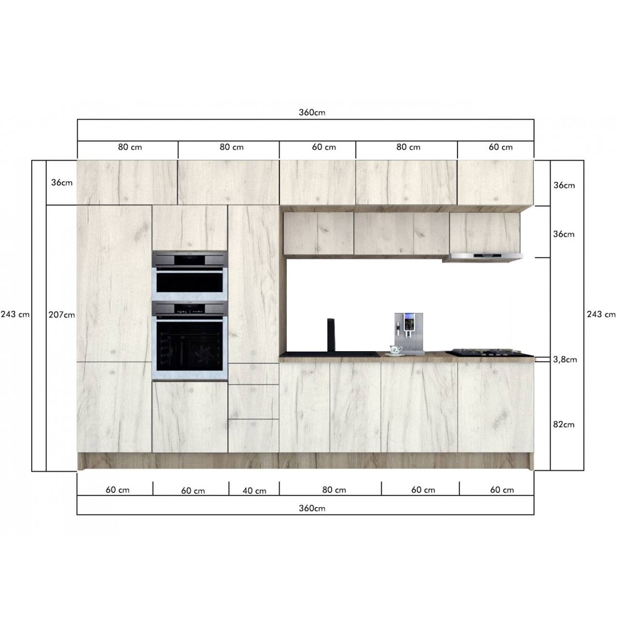 Set Bucatarie Genarom Zone PAL 360, 360 x 243 x 60 cm, K002 / Decor ...