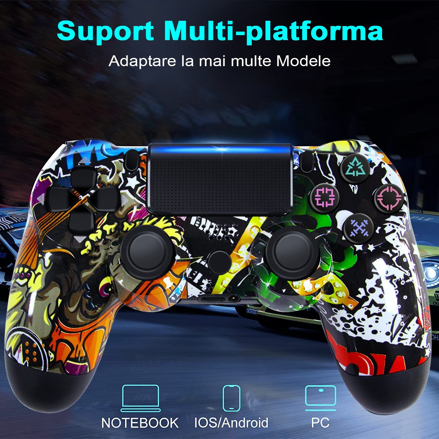 Controller wireless cu FUNCTIE DUAL Feedback-ul vibratii, Sundiguer®, Bluetooth, mini LED, USB ...