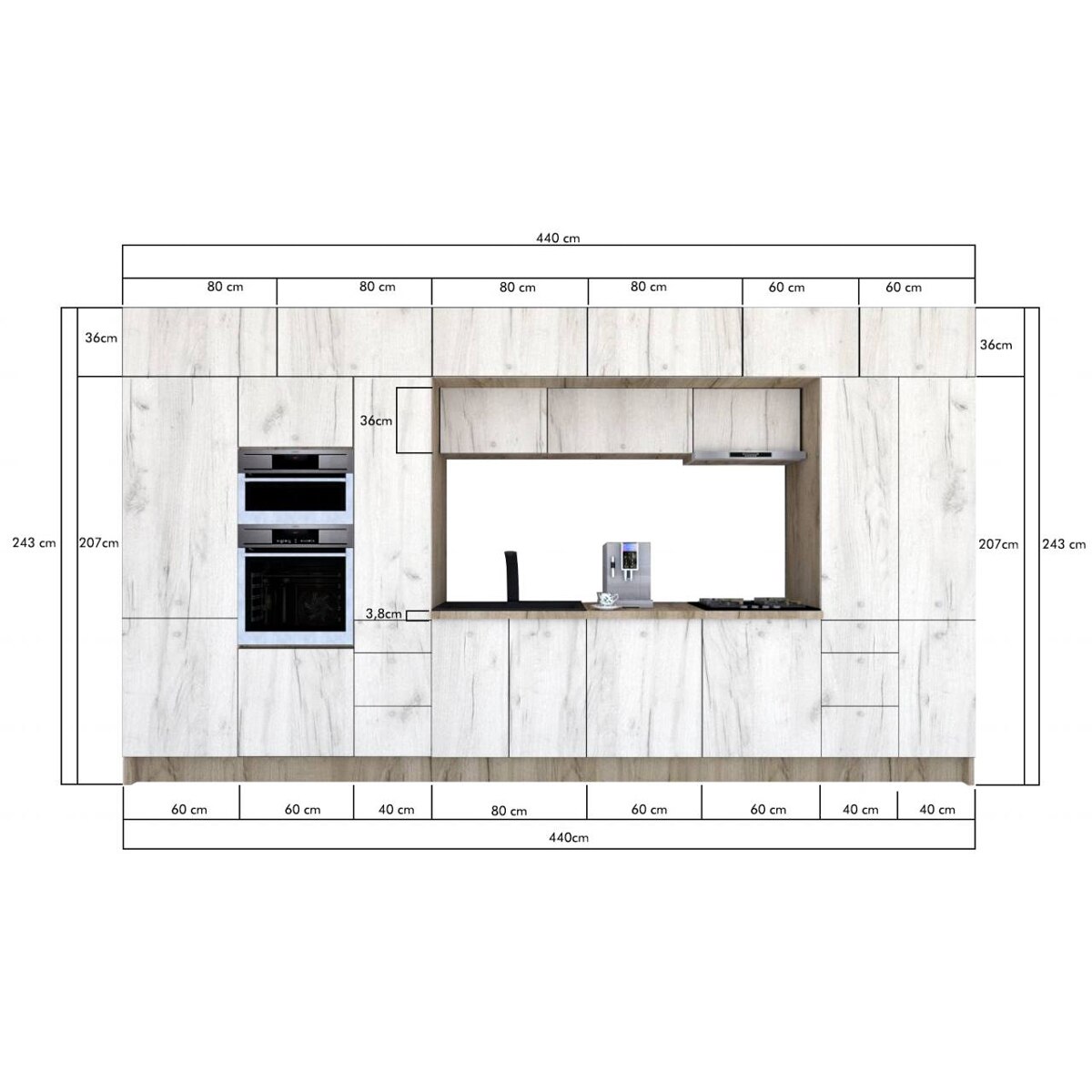 Set Bucatarie Genarom Zone PAL A 440, 440 x 243 x 60 cm, K002 / Decor ...