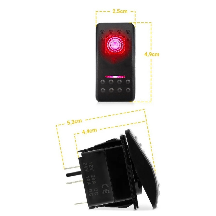 Buton Flexzon, Intrerupator, Comutator, ON OFF, Auto, 12V 24V, cu LED Panou, Lumina Rosie, "LOW ...