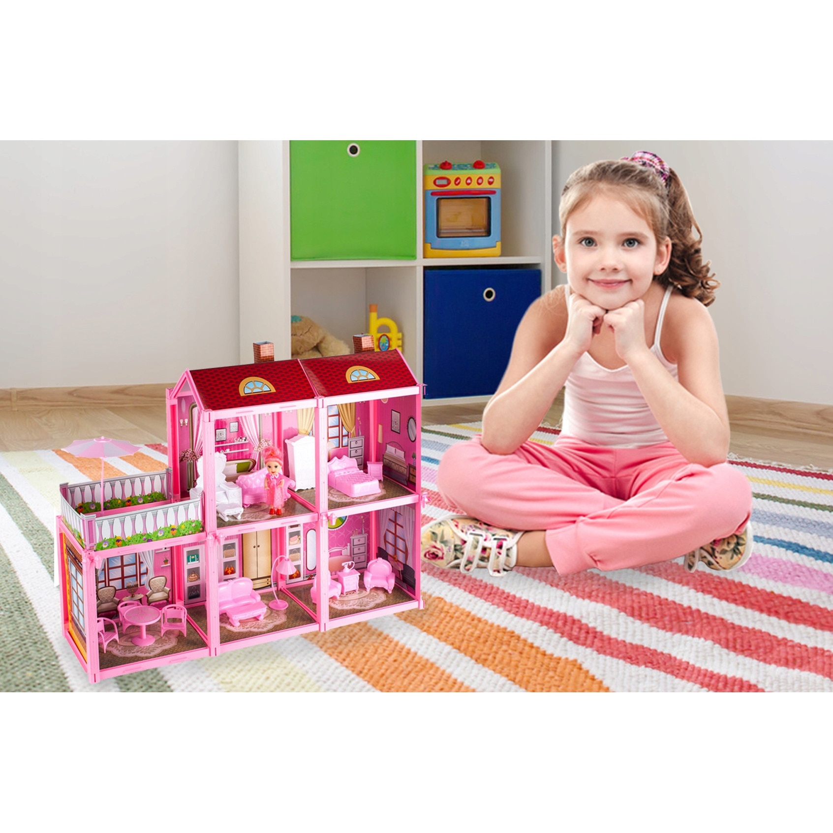 Casuta de Papusi cu Mobilier Dream House idealSTORE, Dimensiuni 46 x 60 ...
