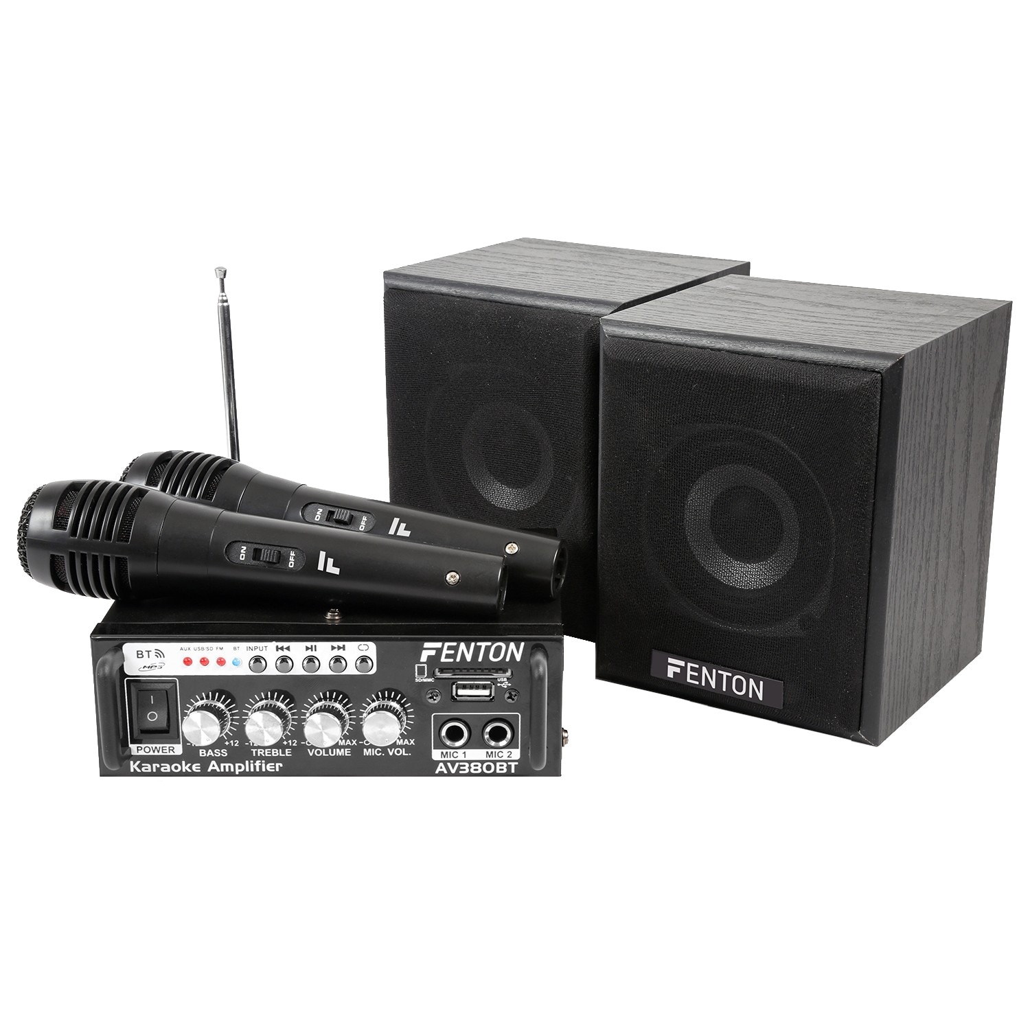 Minisistem amplificator karaoke cu 2 boxe si 2 microfoane, 2x40W ...