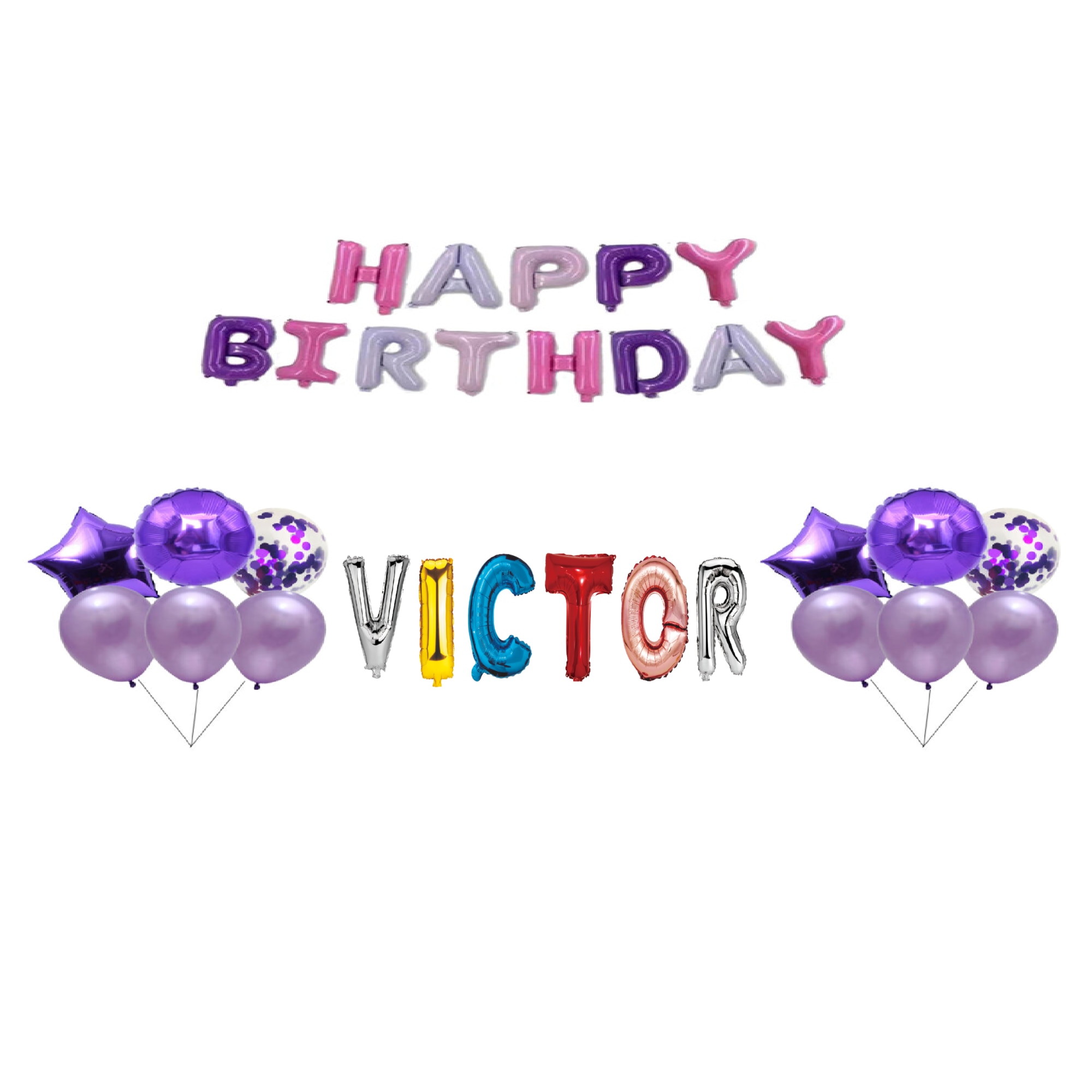 Set Baloane Happy Birthday Victor, Cake topper, Multicolor M1 ,35Buc ...