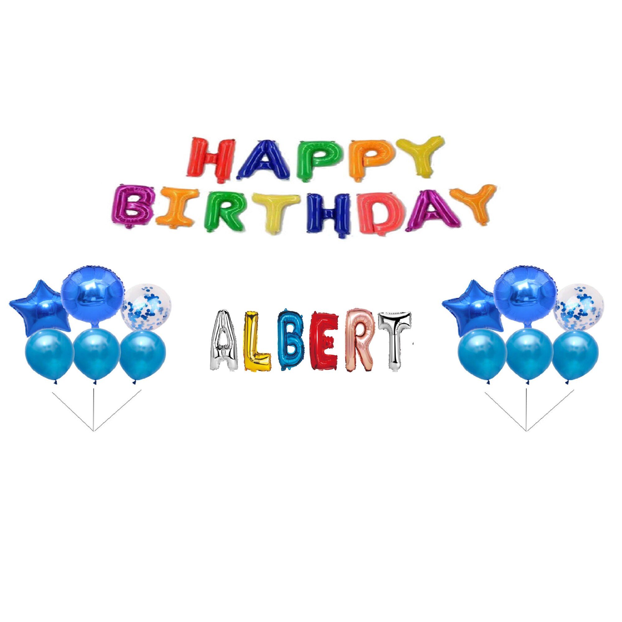 Set Baloane Happy Birthday Albert, Cake topper, Multicolor M2 ,35Buc ...