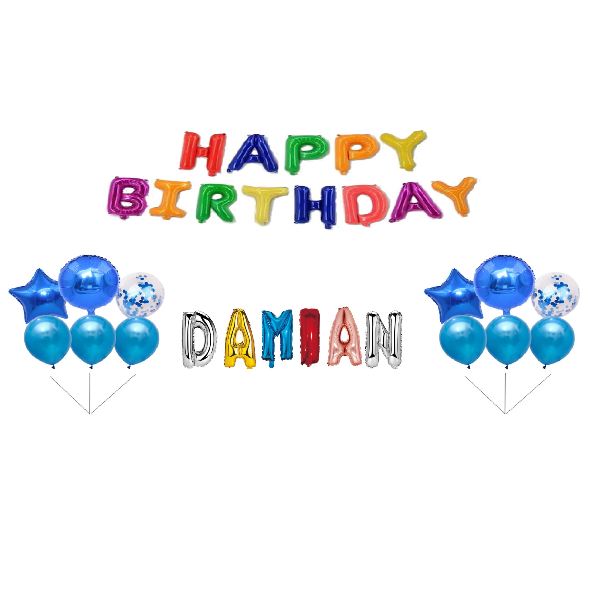 Set Baloane Happy Birthday Damian, Cake topper, Multicolor M2 ,35Buc ...