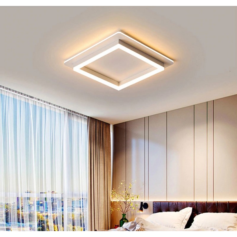 Lustra LED cu 3 functii, 40W, patrata, alba, lumina calda/rece/naturala ...